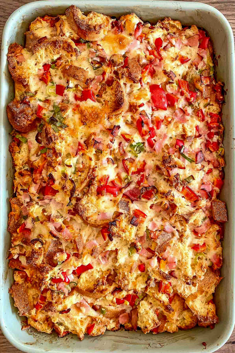 Easy Ham And Cheese Overnight Breakfast Strata Recipe - Hello Savory ...