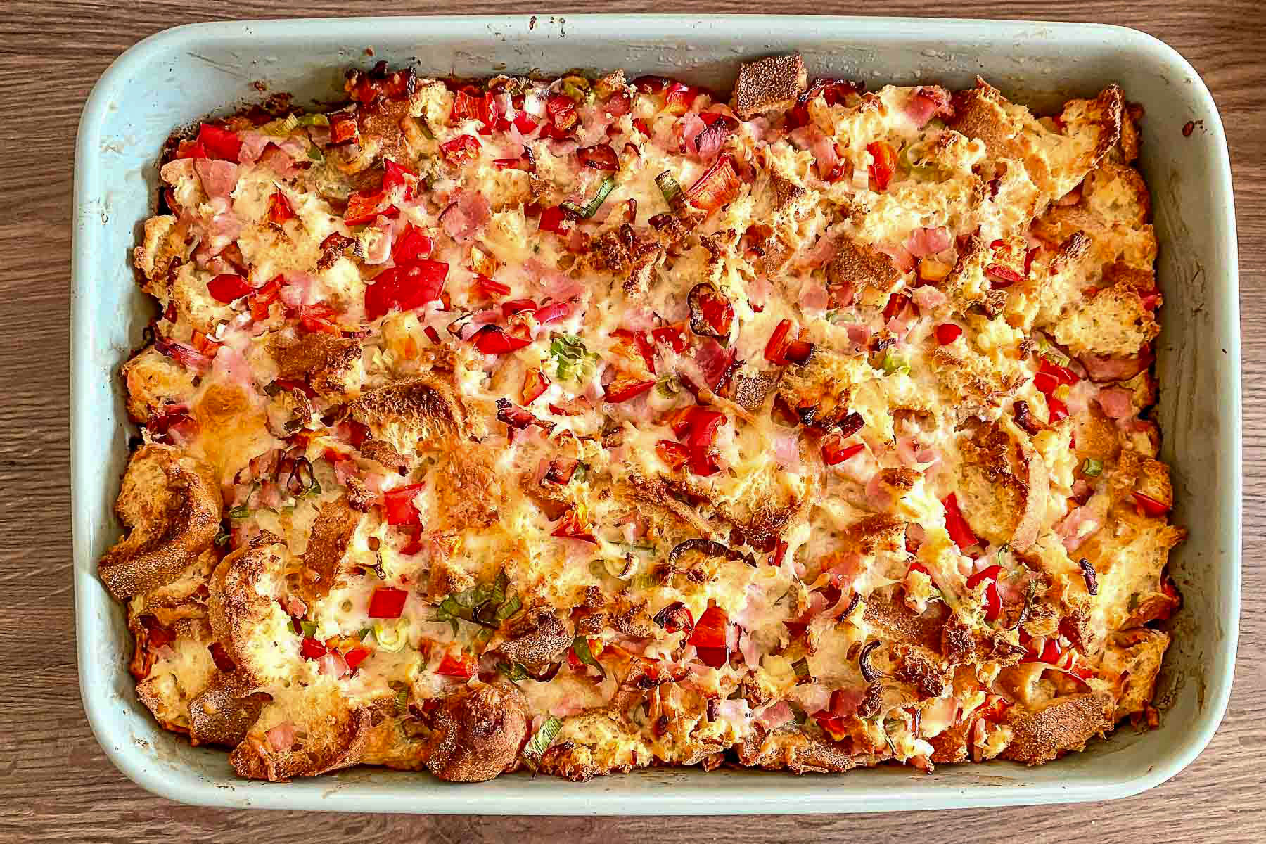Easy Ham And Cheese Overnight Breakfast Strata Recipe - Hello Savory ...